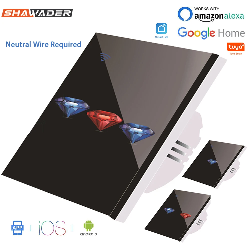 Wifi Smart Light Switch Wireless Wall Glass Touch Screen Panel 2 Way ...