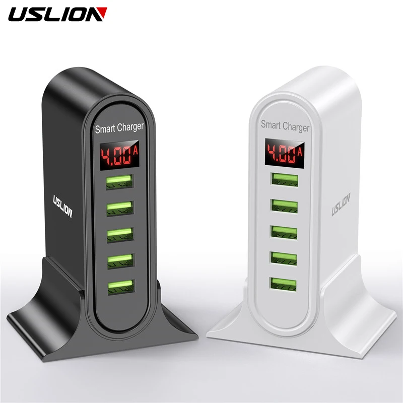 USLION-5-in-1-USB-Charger-5-Port-LED-Display-Multi-Fast-Charging-USB ...