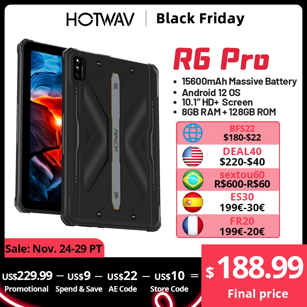 HOTWAV R6 Pro Robusten Tablet 15600mAh Android 12 10,1 Zoll HD + Pad 8GB 128GB Octa Core 16MP ...