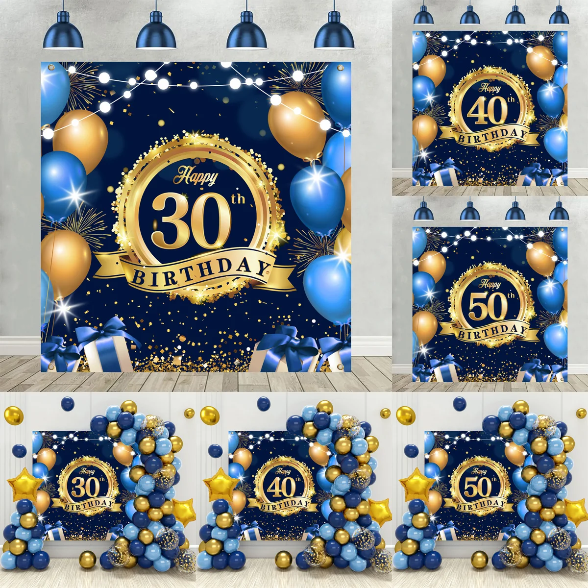 Blue-Gold-Birthday-Backdrop-Balloon-Garland-Arch-Kit-Happy-30th-40th ...