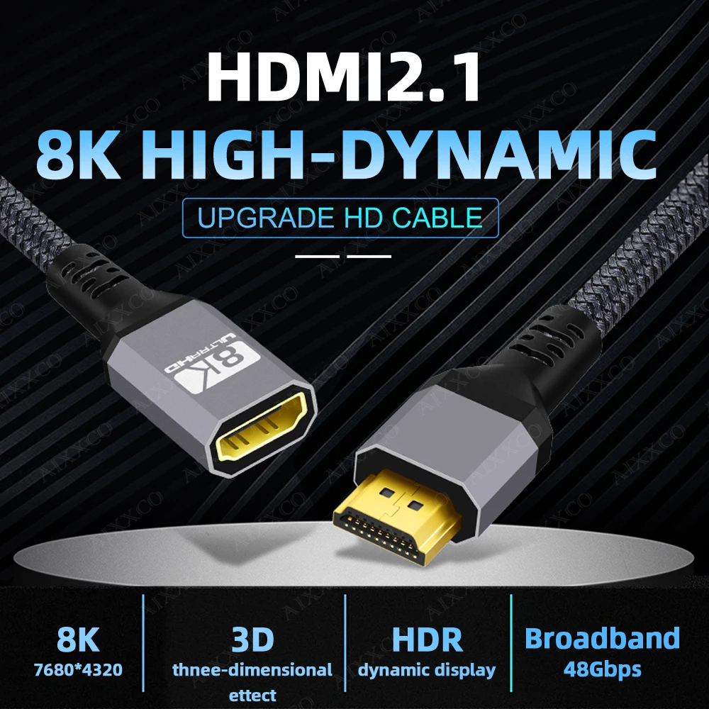 Câble d'extension HDMI HDMI mâle vers femelle, 8K 60Hz, 3D, 4K 120Hz, 48Gbps, HDR, pour Macbook ...