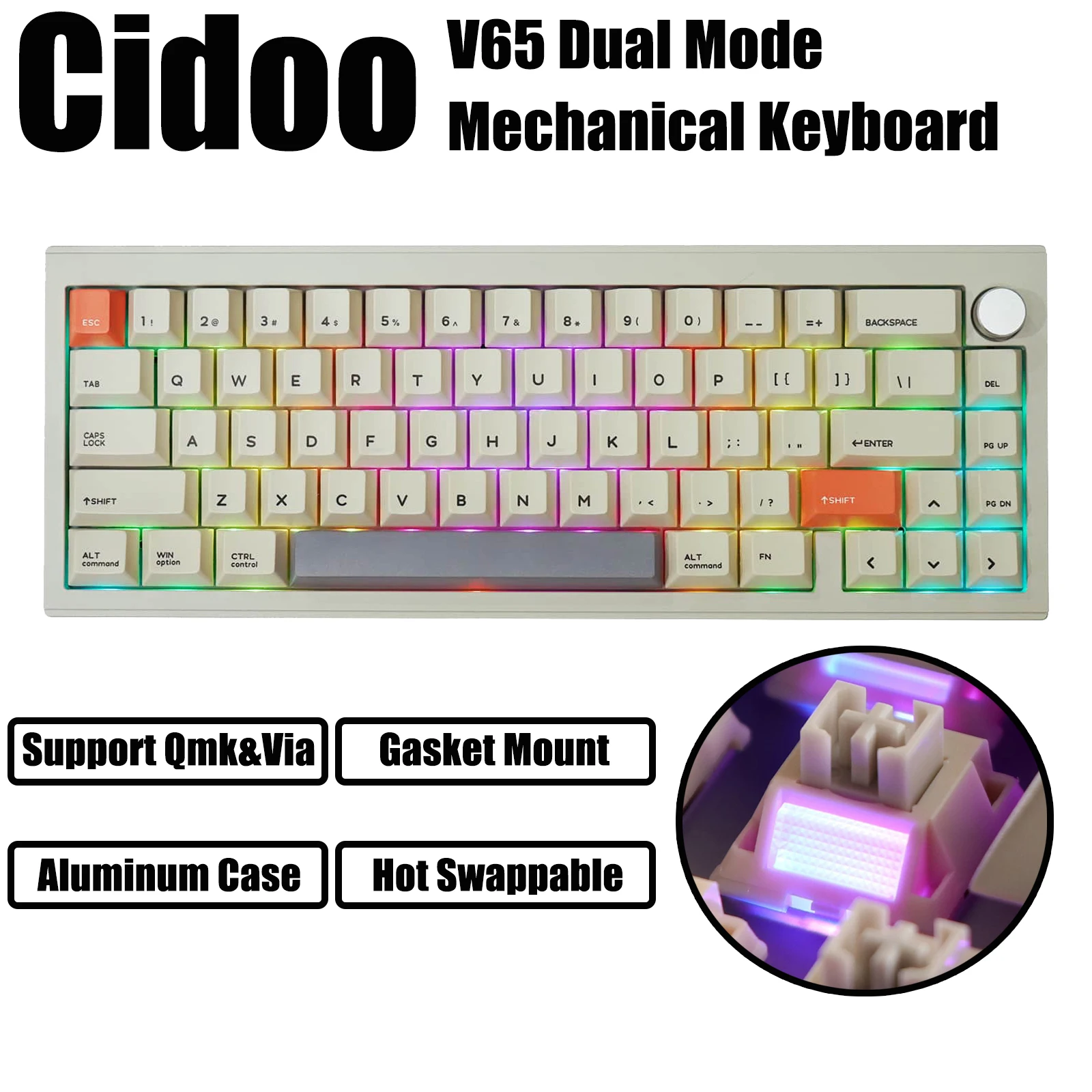 KeysLand-Cidoo-V65-V2-Wireless-Mechanical-Keyboard-Aluminum-CNC-Gasket-Hot-Swappable-PBT-Keycap ...
