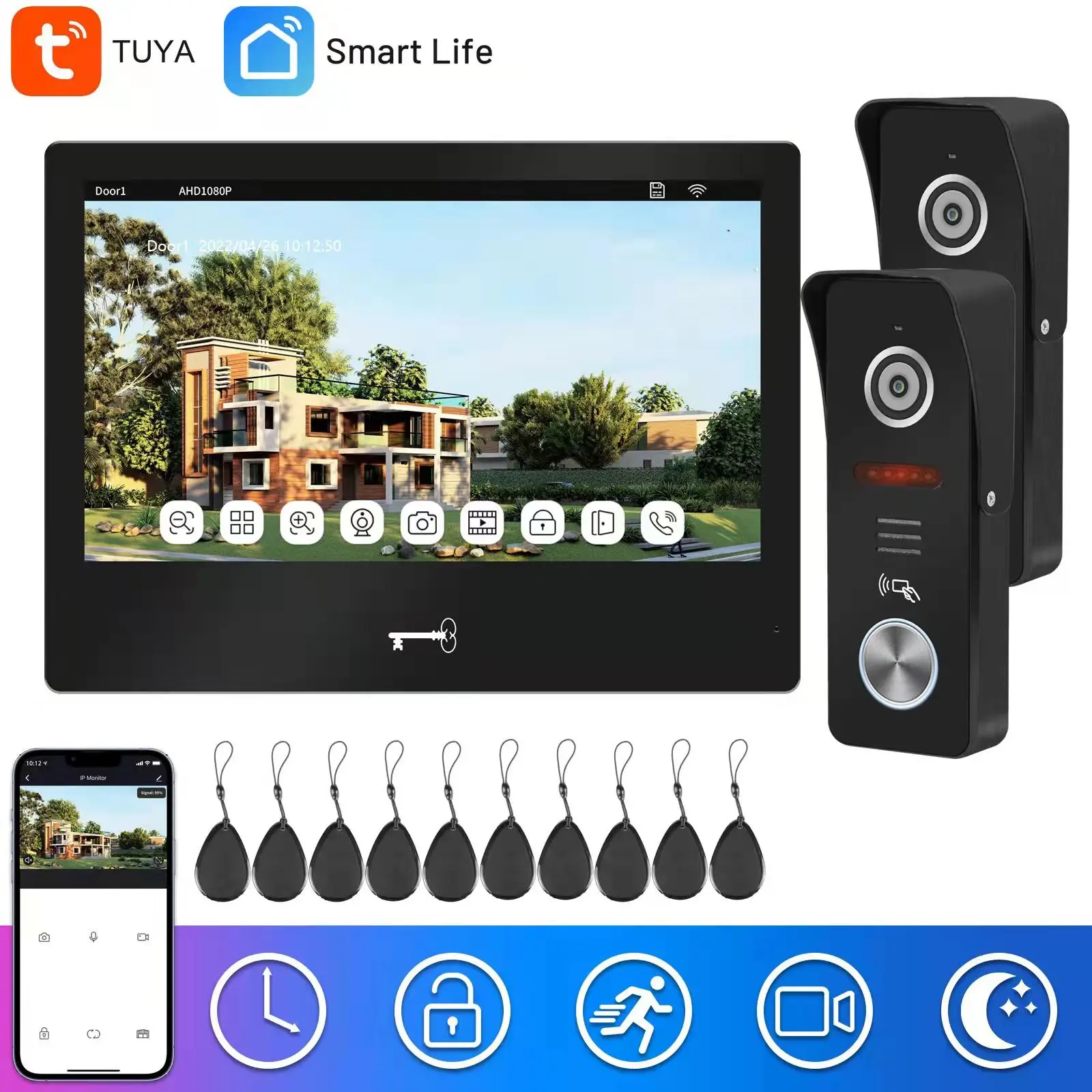 10 Inch Video Door Phone Home Apartment TUYA Smart Life Touch Screen ...