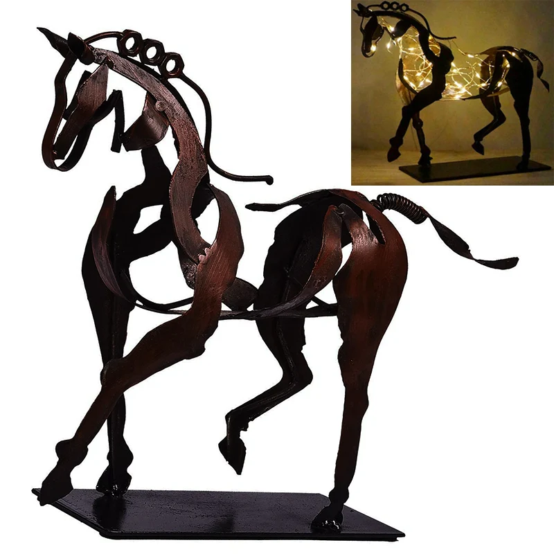 Metal-Handicrafts-Rustic-Standing-Horse-Statue-With-LED-Light-Home ...
