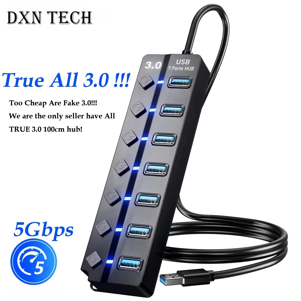 USB-Hub-3-0-Multiprise-USB-High-Speed-Splitter-7-Port-5Gbps-Hub-Power ...