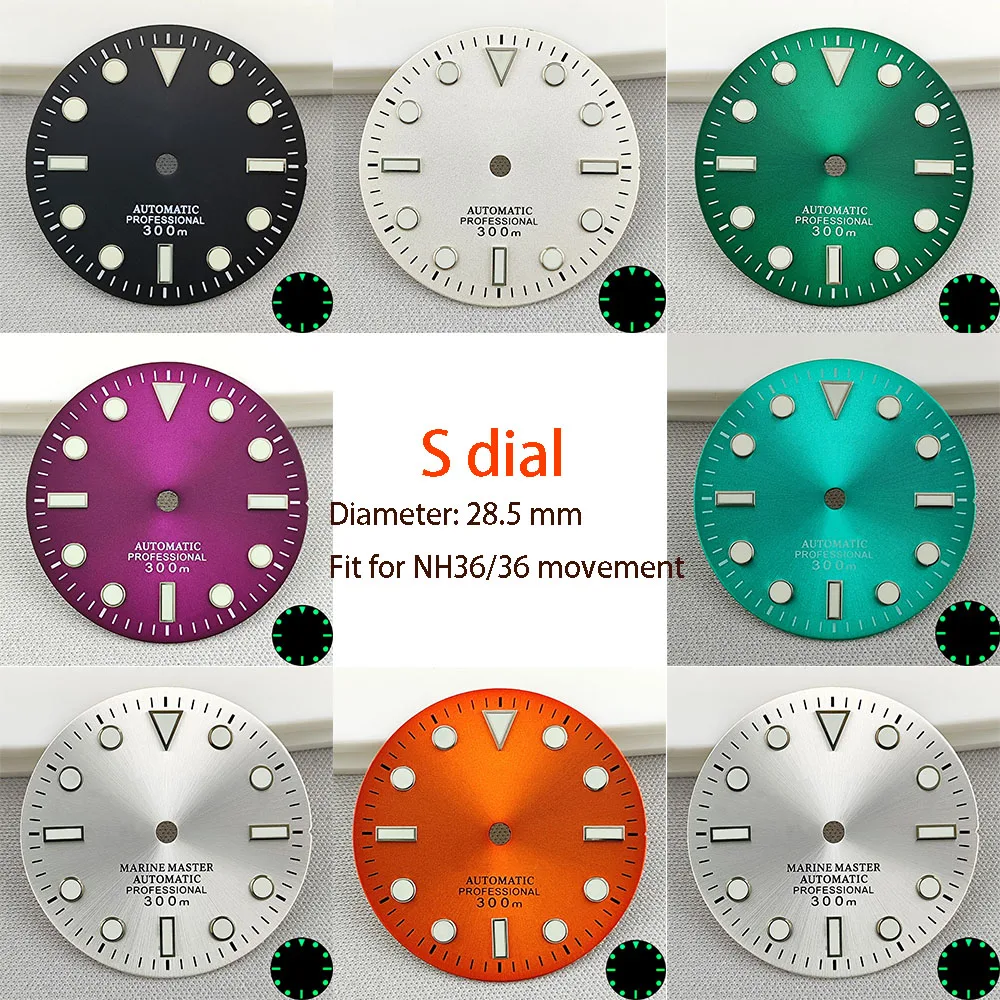 28.5mm NH35 dial S dial green luminated dial suitable for NH35 NH36 ...