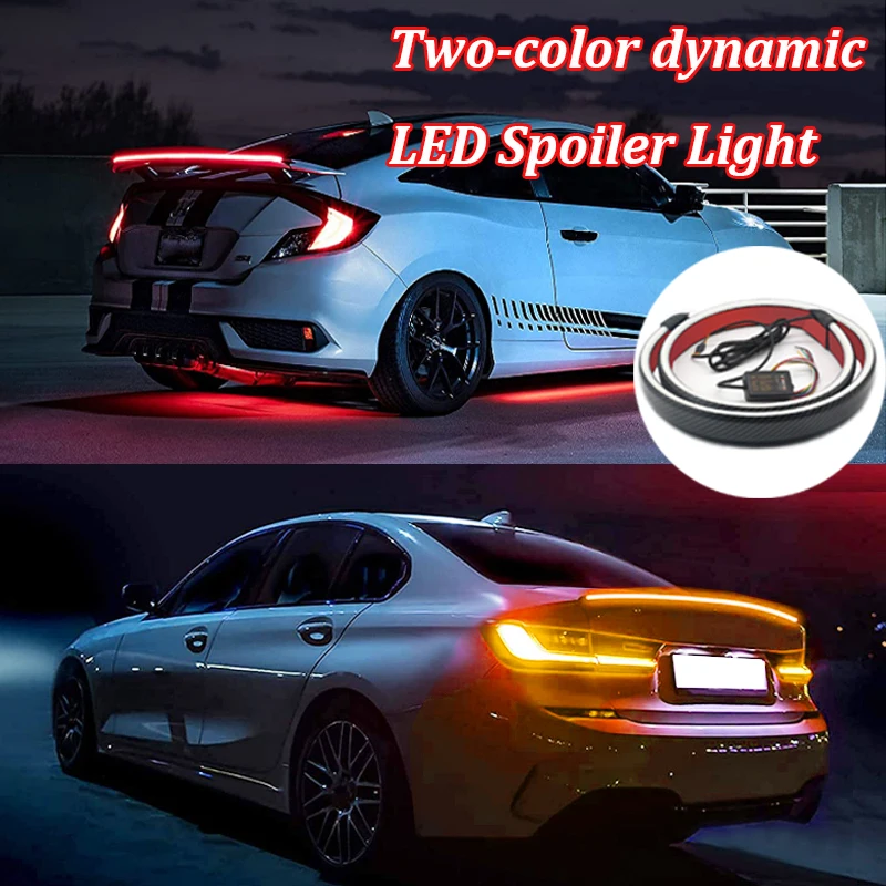 Dynamic Dual 2Colors LED Spoiler Light For Car Universal Black Carbon ...