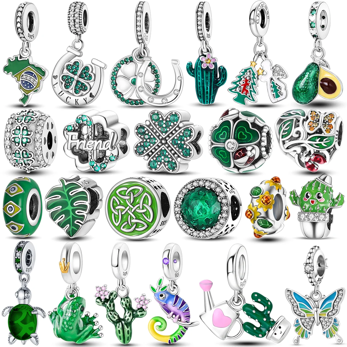 925-Sterling-Silver-Green-Series-Tree-Cactus-Avocado-Pendant-DIY-Charm ...