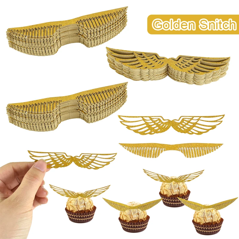50Pcs-Wings-Chocolate-Cake-Party-cake-Decoration-Wizard-Topper-Gold ...