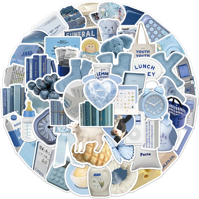 10/30/60PCS Cute Blue INS Sticker Aesthetic Sketchbook PVC Laptop Diary ...
