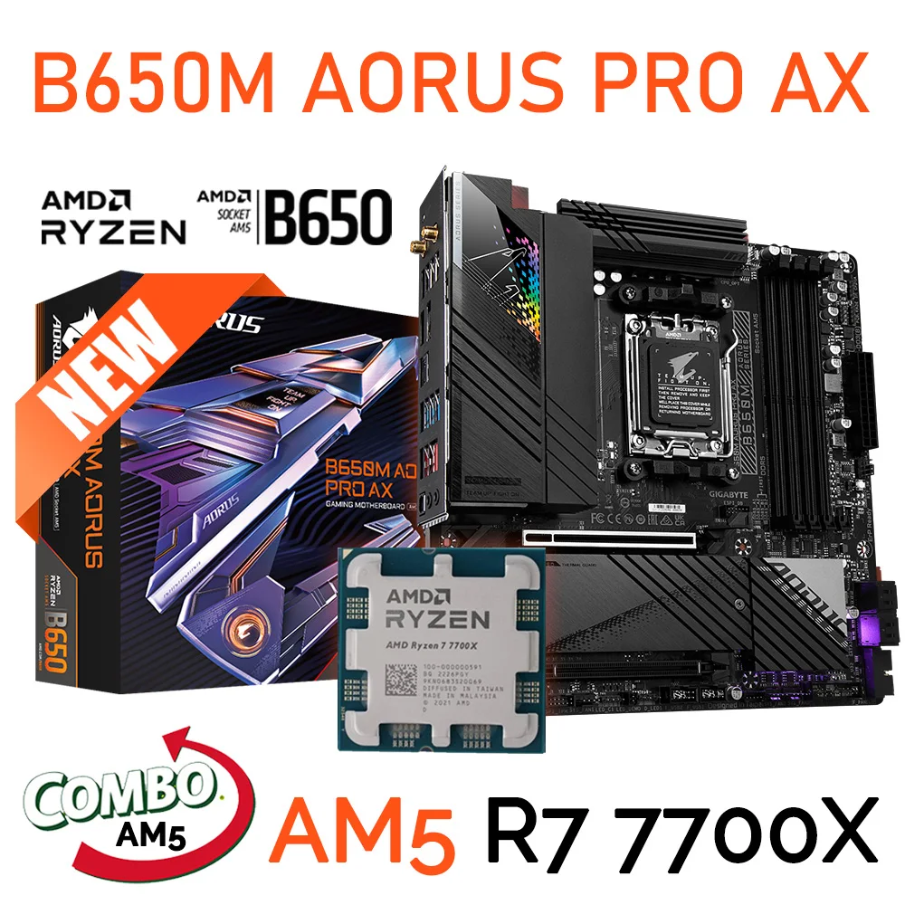 Am5 placa-mãe r7 7700x am5 processador com gigabyte b650m aorus pro ax ...