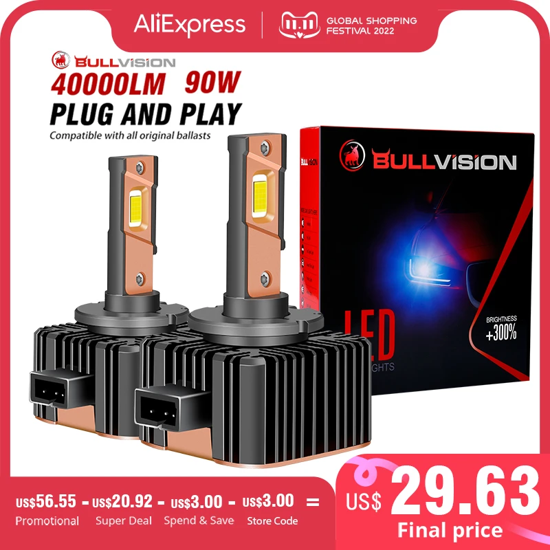 D1s Led Headlight D3s Canbus Bulbs Csp D2s D4s D5s D8s Led 40000lm 90w Super Bright D1r D2r D3r ...