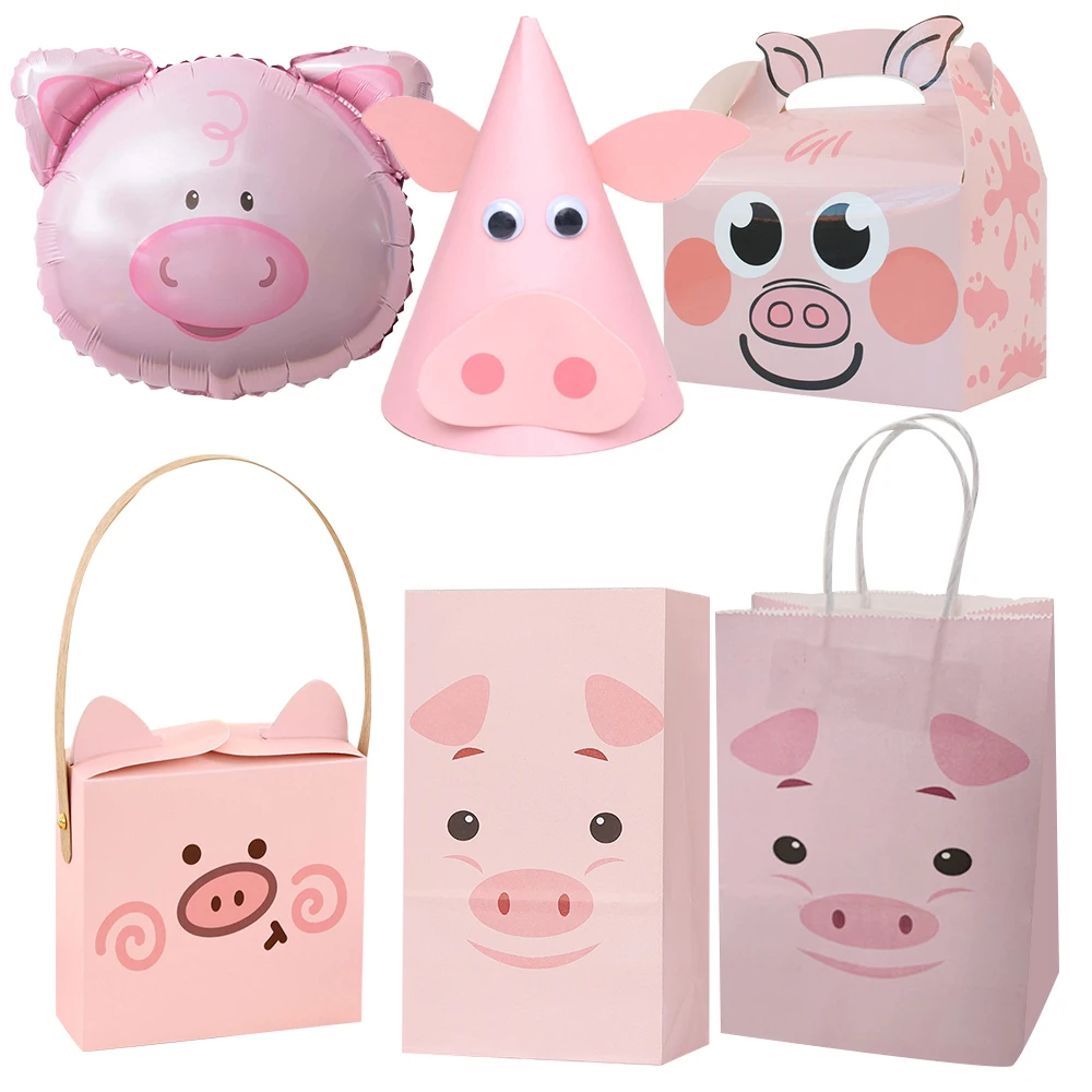 1pack Carton Pig Candy Boxes Pink Pig Cookie Paper Bags for Kids Farm ...