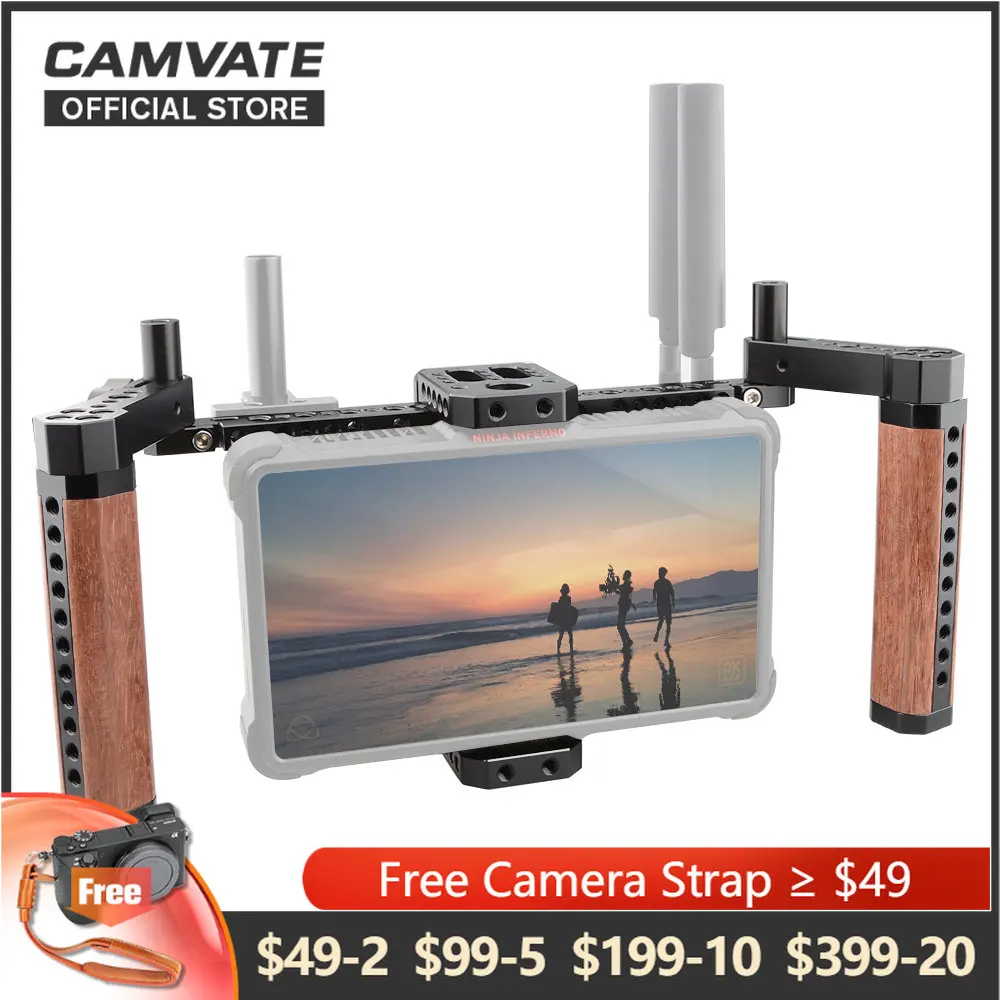 Camvate Director Monitor Cage Rig With Wooden Handles For 5" & 7" Lcd ...