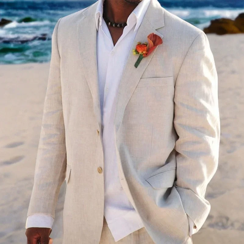 Fatos-de-casamento-de-linho-bege-masculinos-smoking-para-noivo-estilo ...