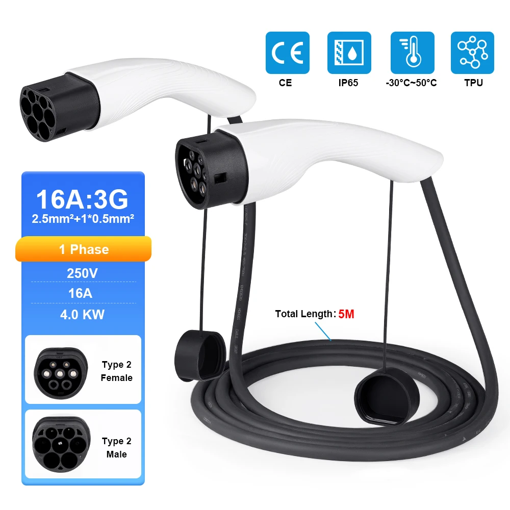 EV-Charging-Cable-16A-4KW-1-Phase-Electric-Vehicle-Cord-5M-Type-2 ...