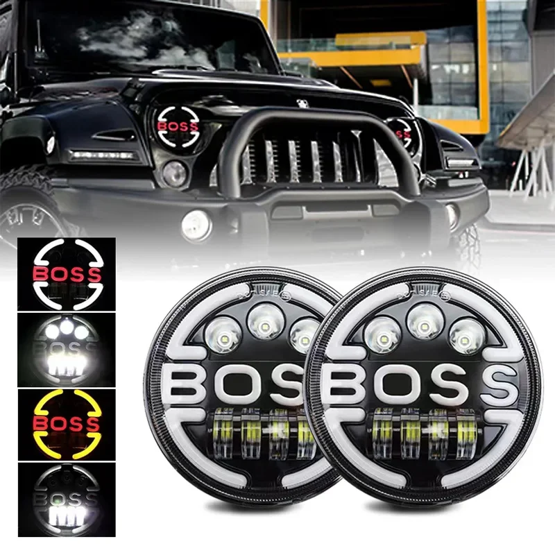2PCS-7-inch-Boss-LED-Headlights-Daytime-Running-Lights-High-low-Beams ...