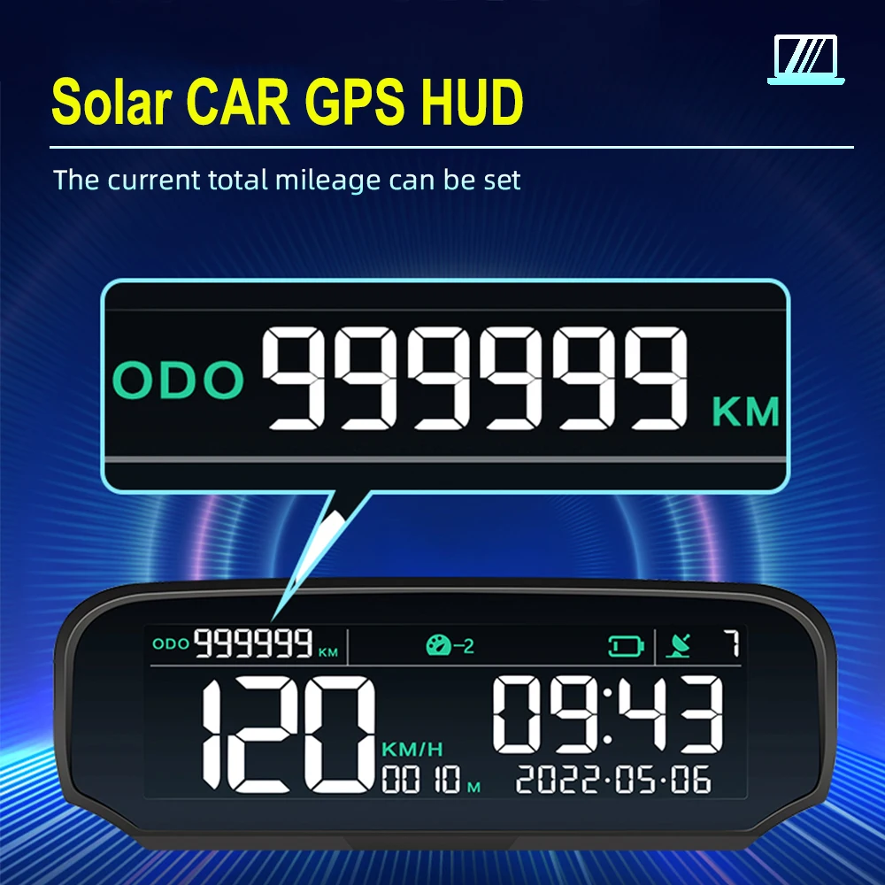Solar-Car-HUD-GPS-Head-Up-Display-Digital-Clock-Speedometer-Over-Speed ...
