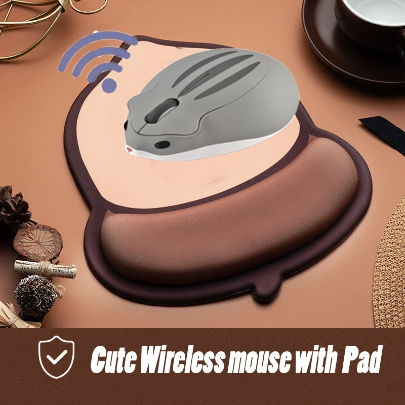 Cartoon-Hamster-Ergonomic-Wireless-Mouse-with-Nut-Cute-Mouse-Pad ...