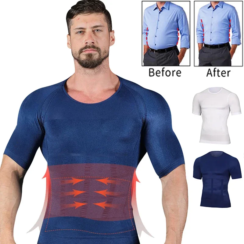 Men-Body-Toning-T-Shirt-Slimming-Body-Shaper-Corrective-Posture-Belly ...