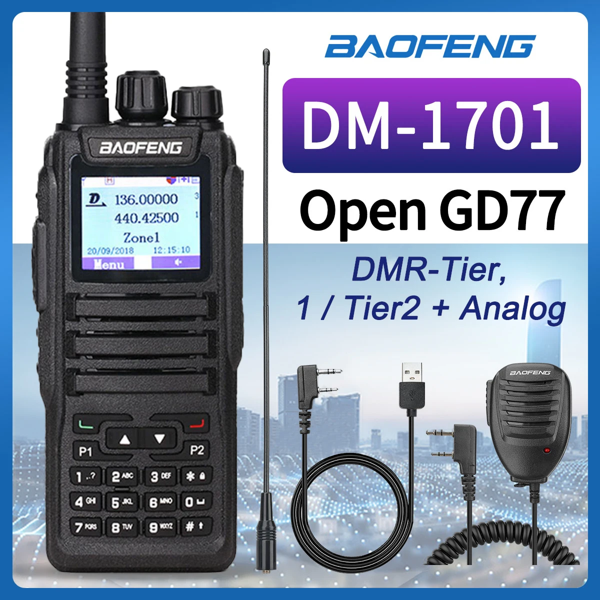 Baofeng Walkie Talkie DMR Mobile Radio Transceiver Analog & Digital DM ...
