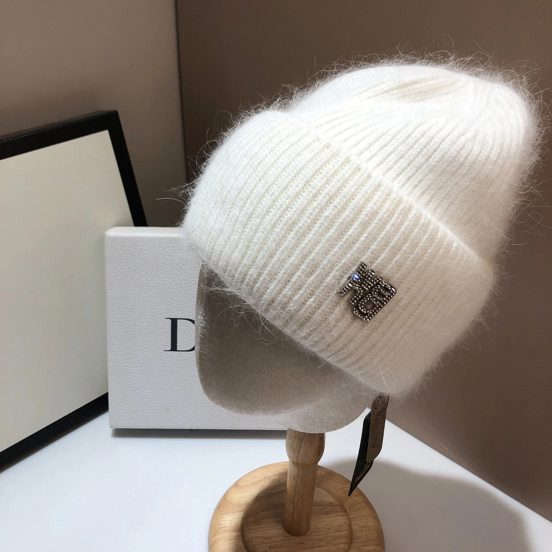 New Angora Rabbit Fur Thick Knit Hat Woman Winter Beanies Luxury ...