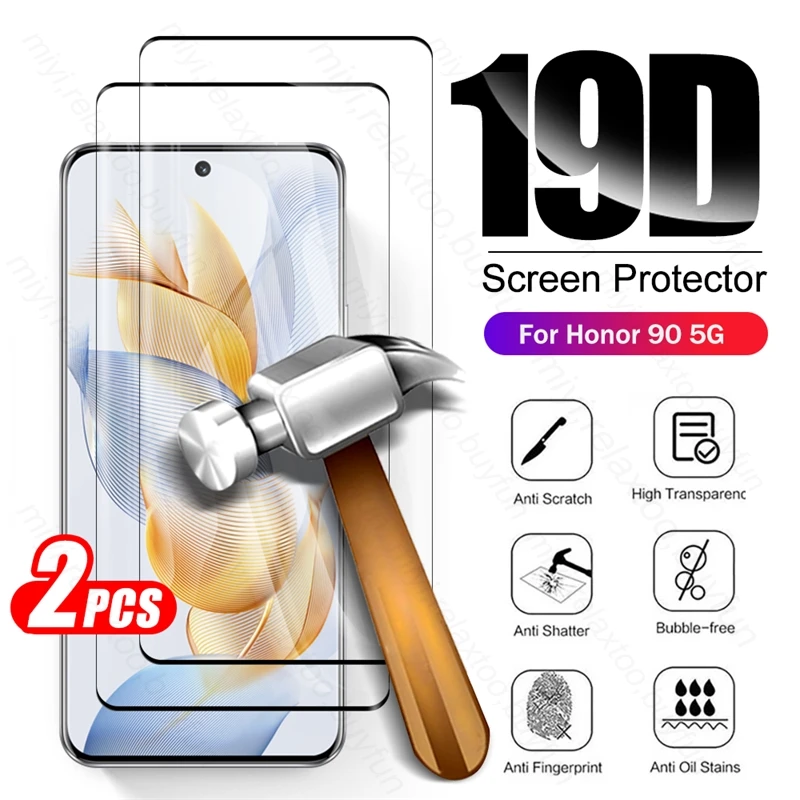 2PCS 19D Curved Tempered Glass For Honor90 Honor 90 5G 2023 REA-NX9 6.7 ...