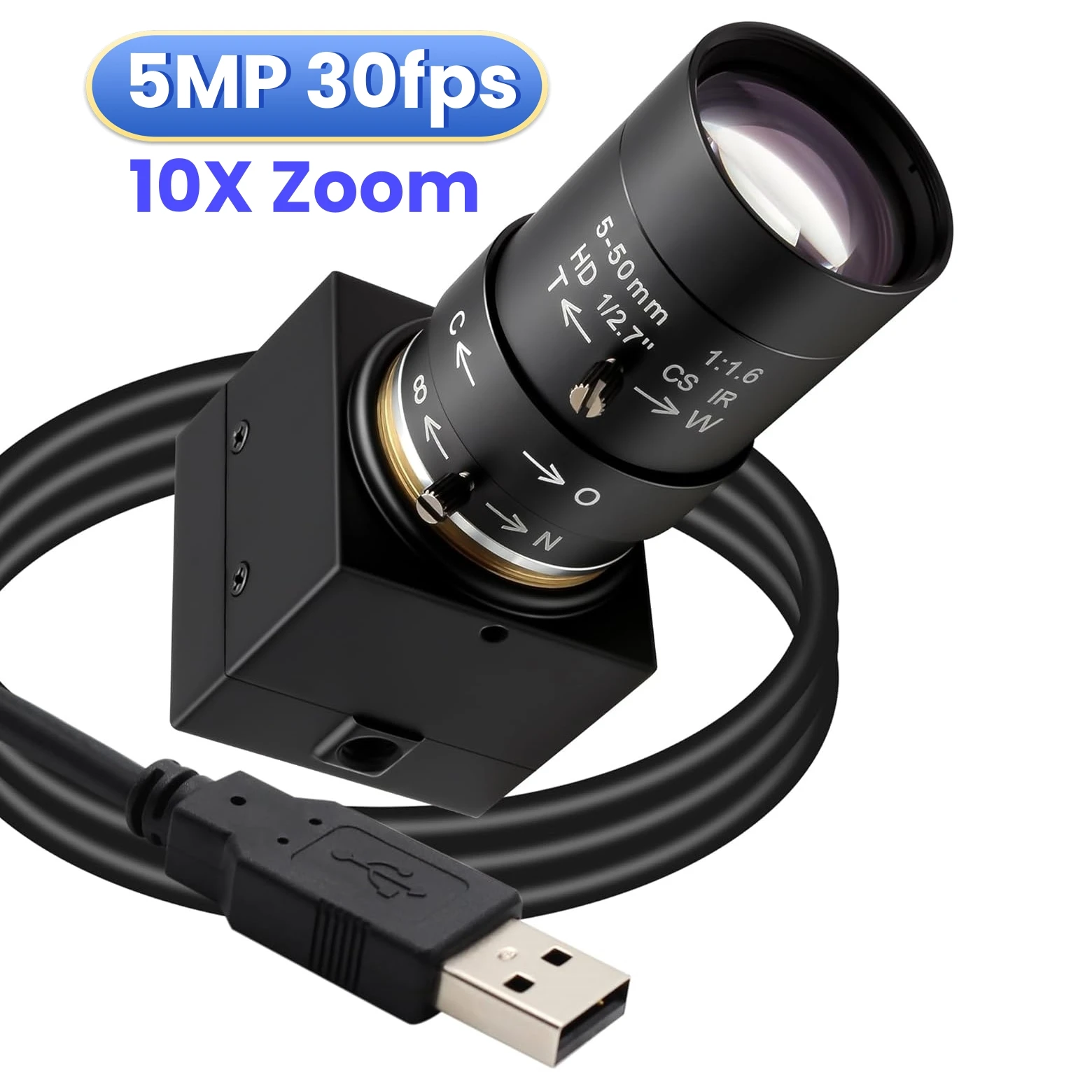 ELP 5MP 10X Optical Zoom USB Camera Varifocal CS 5-50mm Lens 30fps ...