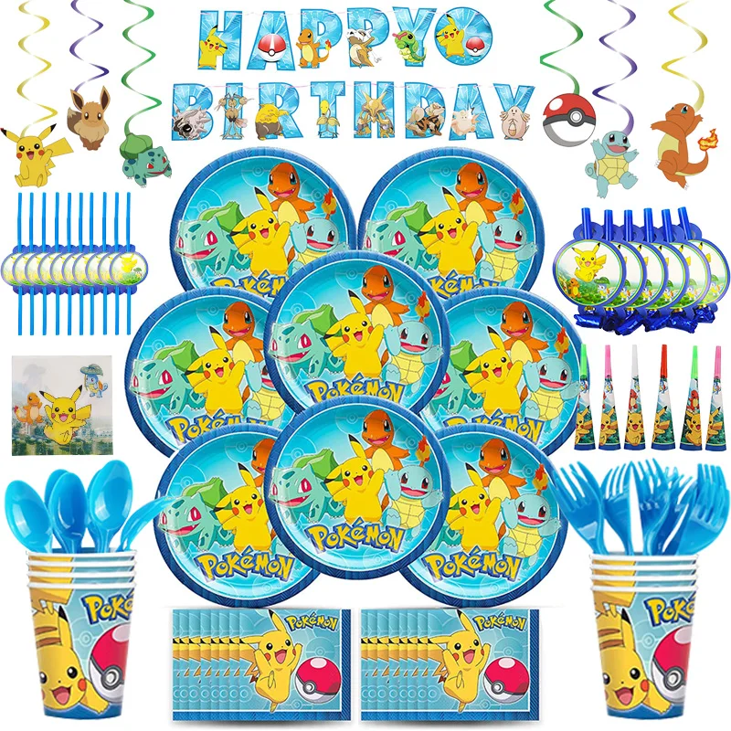 Pokemon-Pikachu-Theme-Birthday-Party-Tableware-Set-Pokemon-Party ...