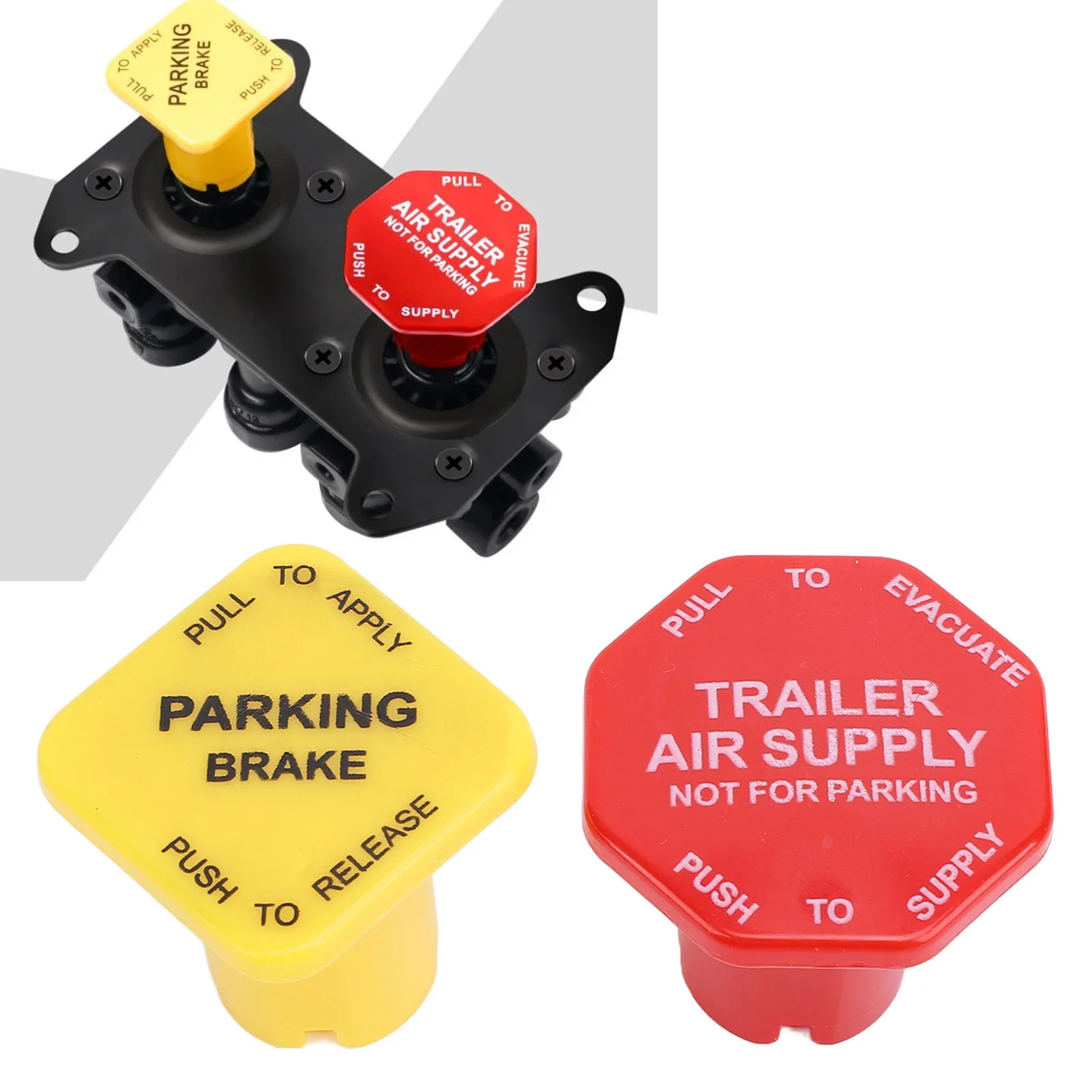 Yellow Semi Truck Parking Brake Knob 298818N Red Trailer Air Supply ...