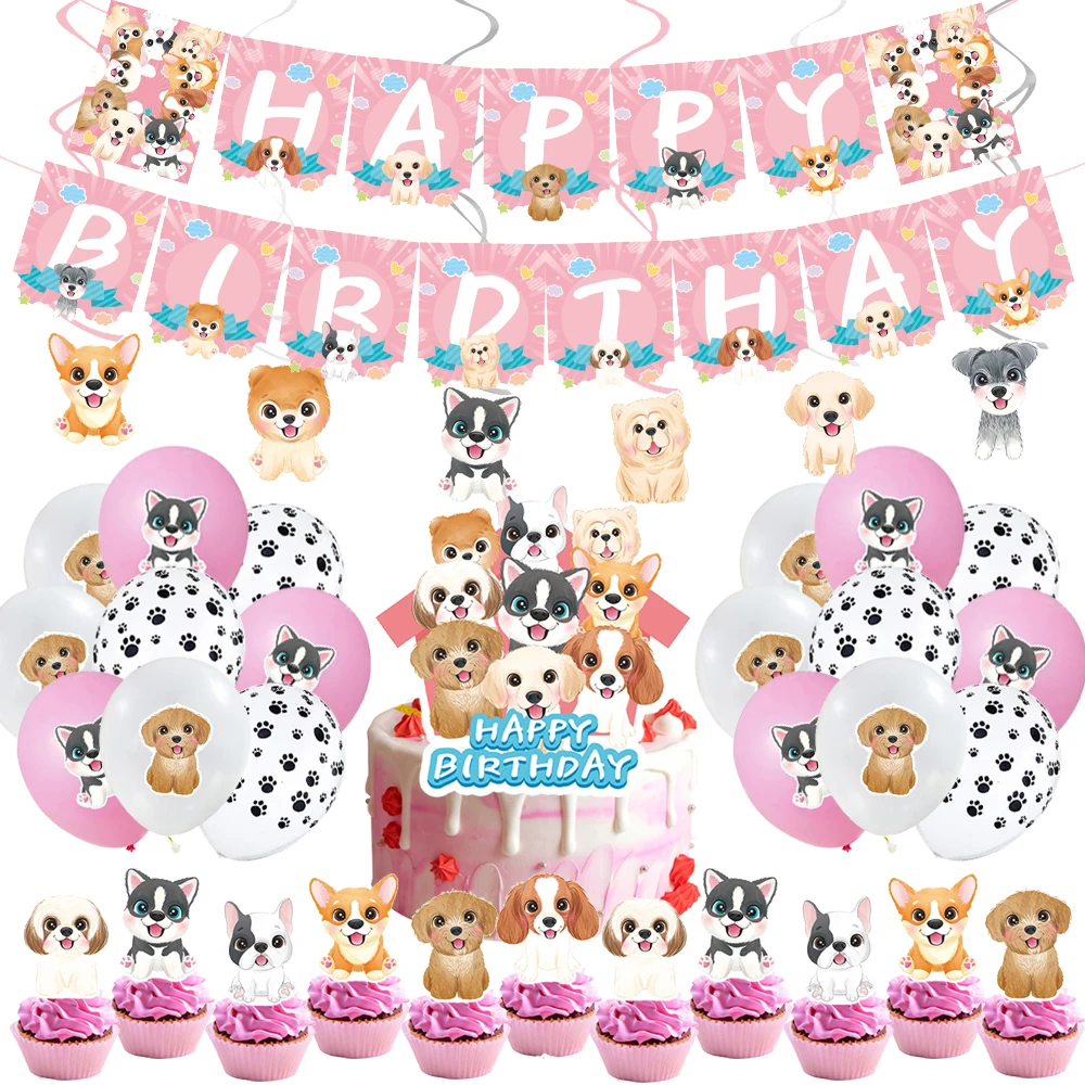 1Set-Pink-Dog-Paw-Birthday-Party-Decorations-12inch-Latex-Balloons-Cake ...