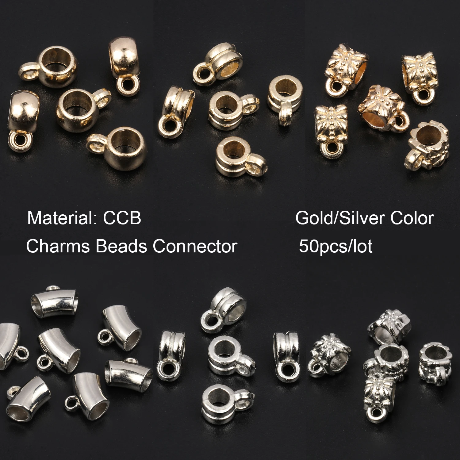 50pcs-Gold-Silver-Color-CCB-Bail-Charms-Beads-Connector-for-Jewelry ...