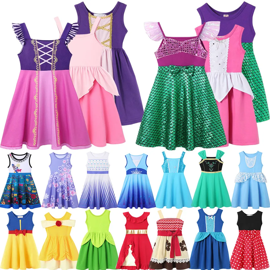 DISNEY Girls Princess Style Summer Vest Dress Cotton Knee Length ...