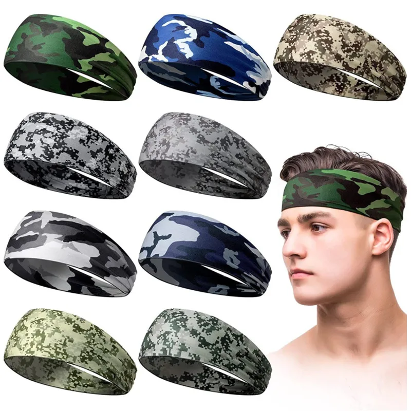 Camouflage-Print-Mens-Sports-Headband-Sweatband-Stretch-Elastic-Gym ...