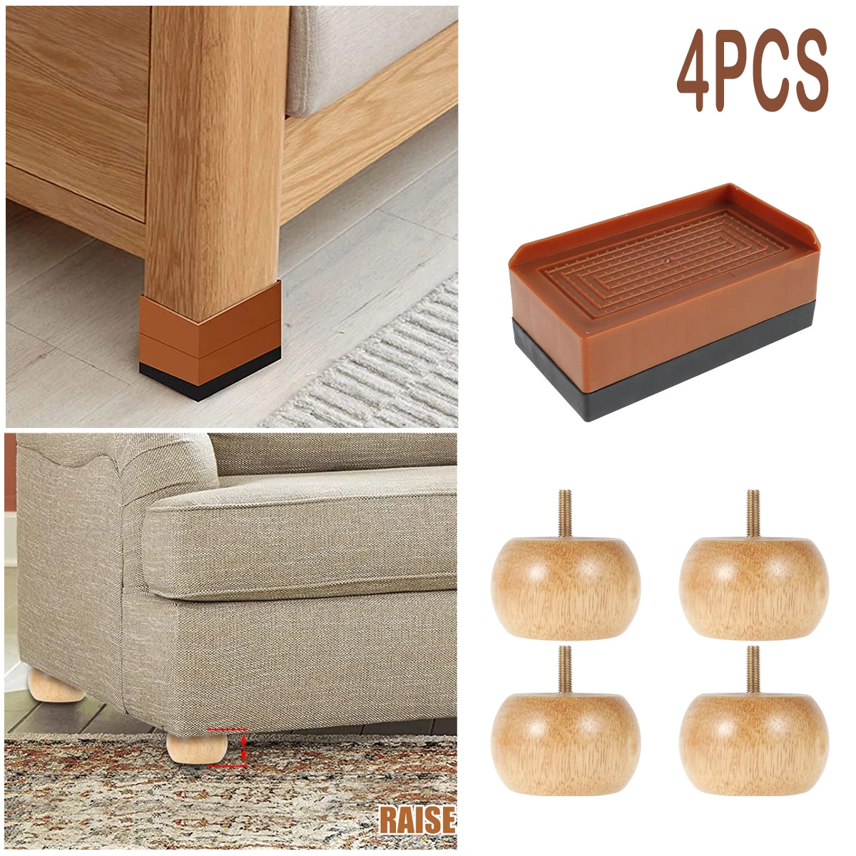 4PCS-Chair-Feet-Riser-Duty-Heavy-Adjustable-Furniture-Risers-Stackable ...