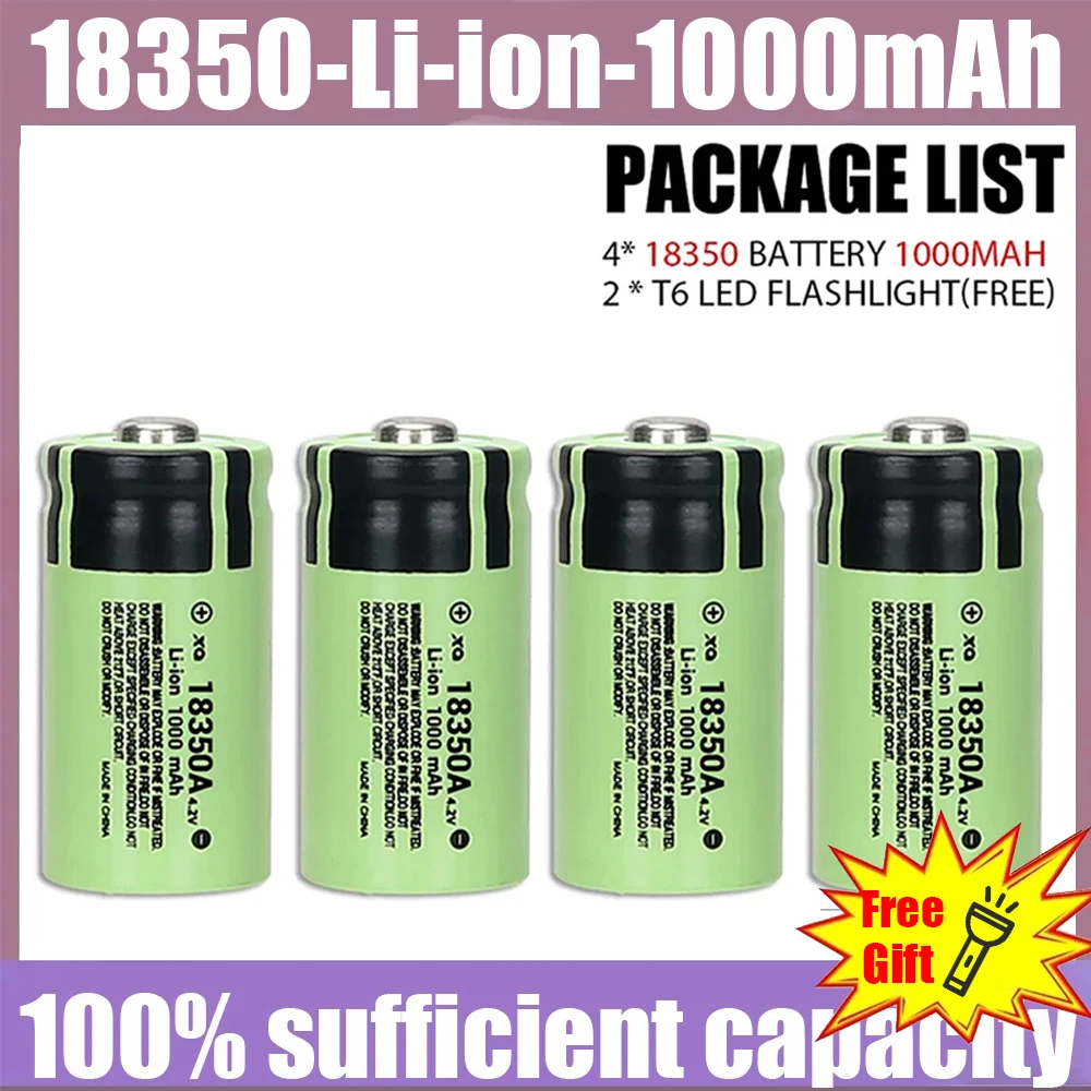 Brand-New-100-Original-18350-Battery-4-2V-1000mAh-Discharge-18350-Li ...