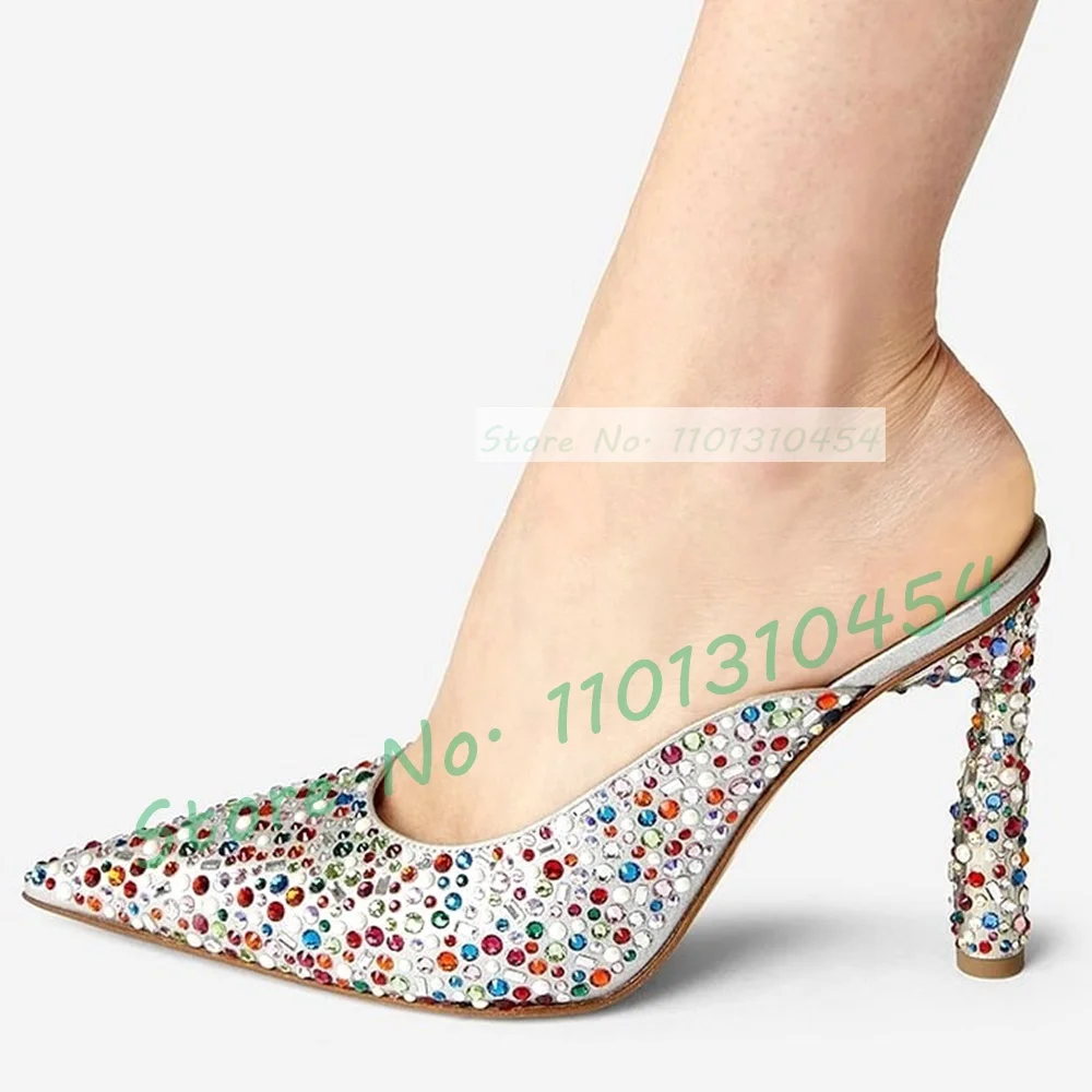 Multi-color-Crystal-Mules-With-Mid-Heels-Women-Sweet-Pointy-Gorgeous ...