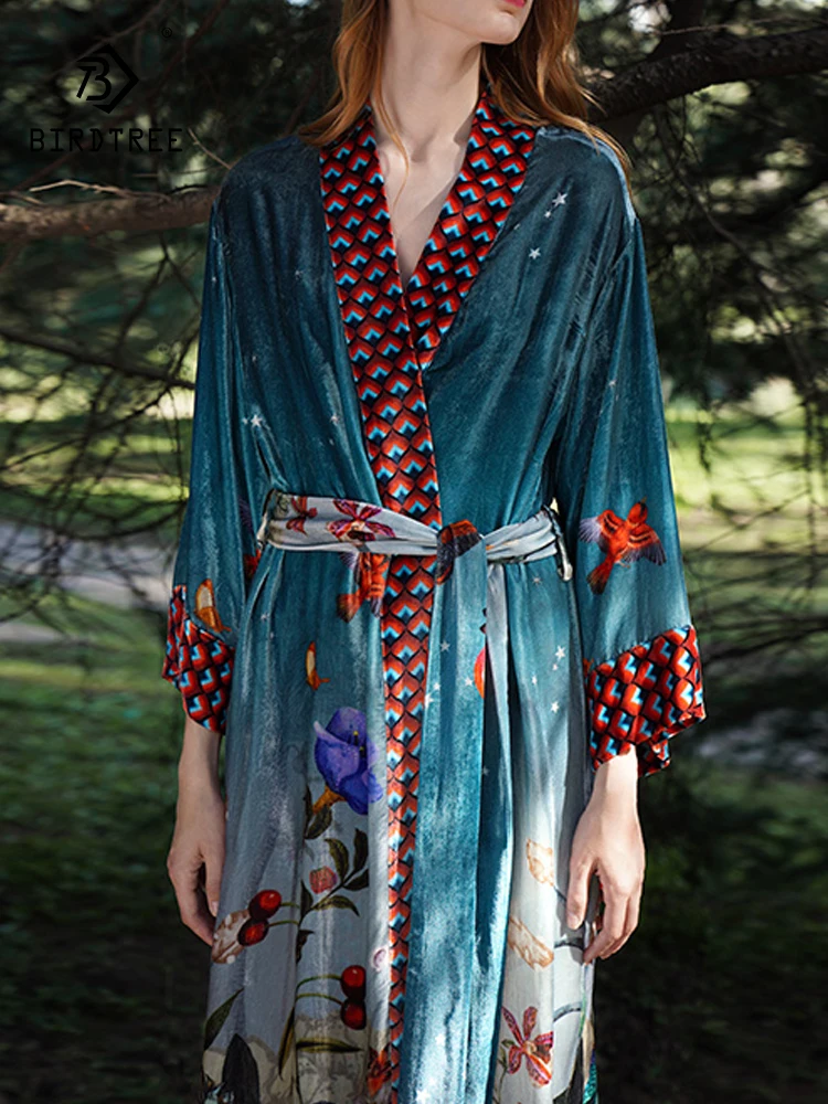 Birdtree-18-Mulberry-Silk-Elegant-Velvet-Pajamas-Women-Flower-Printed ...