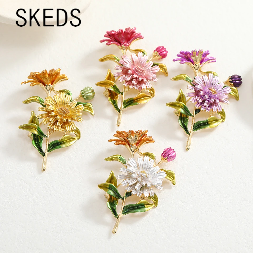 SKEDS Painting Creative Daisy Flower Enamel Brooches Pins For Women ...