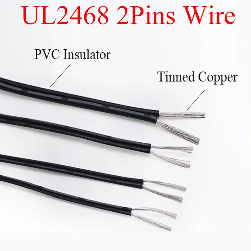 UL2468 Black White 2pins PVC Wire 28AWG ~ 16AWG Insulated Double Core LED Lamp Copper Line ...