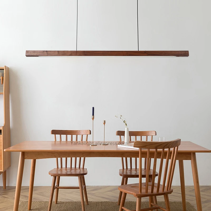 Wooden-LED-Pendant-Lights-Hanging-Lamp-Modern-Table-Long-Linear-Light ...