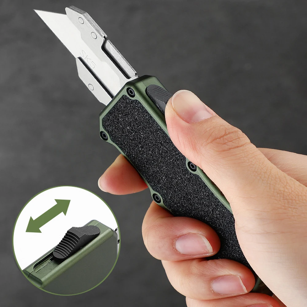 EDC Box Cutter Pocket Knife Push Button Utility Knife Replaceable Razor ...