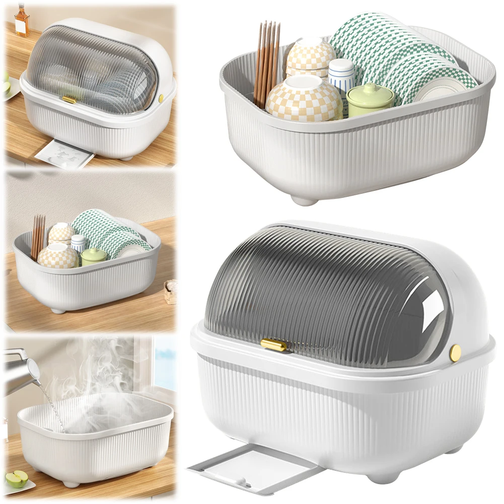 Dish-Drying-Rack-with-Cover-Dustproof-Sealing-Plate-Drainage-Rack ...