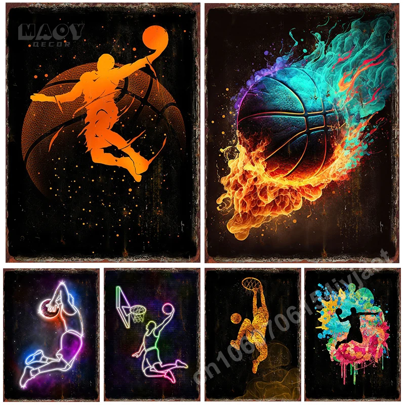 Basketball-Colorful-Metal-Tin-Signs-Sports-Venues-Decoration-Poster-NBA ...