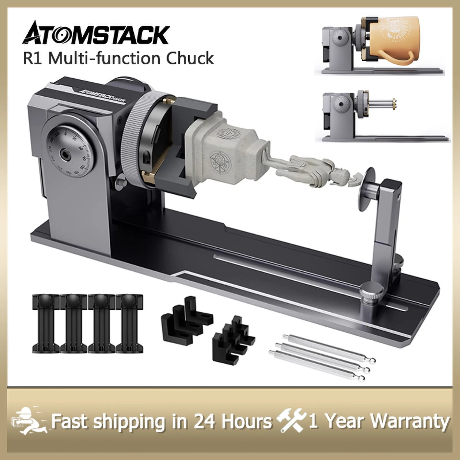 Atomstack R1 Multi-function Chuck Laser Engraver Rotary for Cylindrical ...