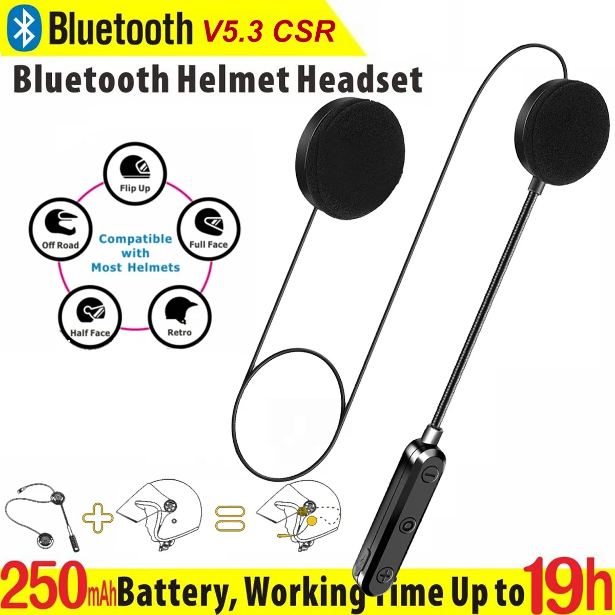 NYF-Motorcycle-Helmet-Headset-Wireless-Bluetooth-Headphone-BT-5-3-with-Headset-Stereo-Music-A2DP ...