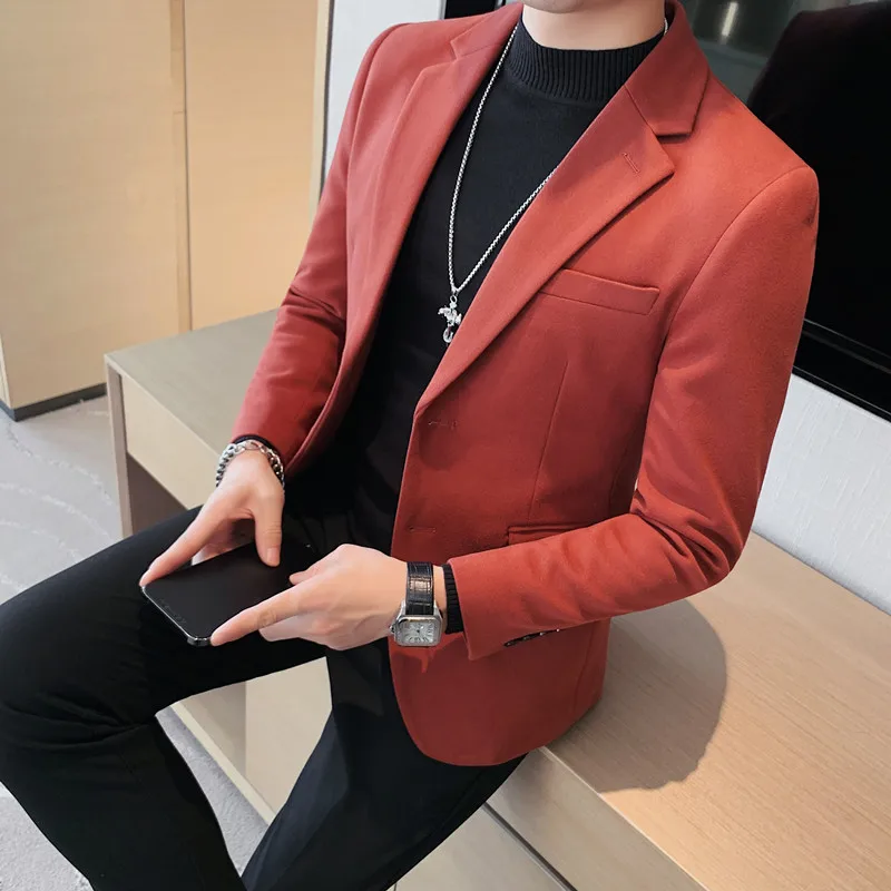 Autumn Winter Men Blazers Korean Slim Fit Casual Suit Jackets Wedding ...