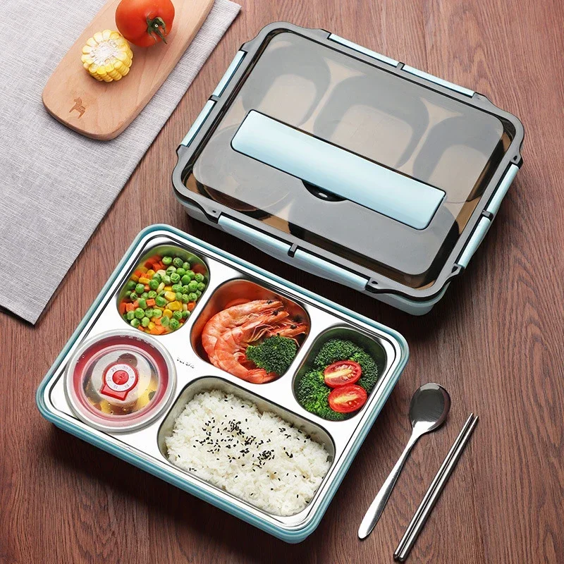 Stainless-Steel-Thermal-Lunch-Box-Layers-Multi-Grids-Tableware-Students ...