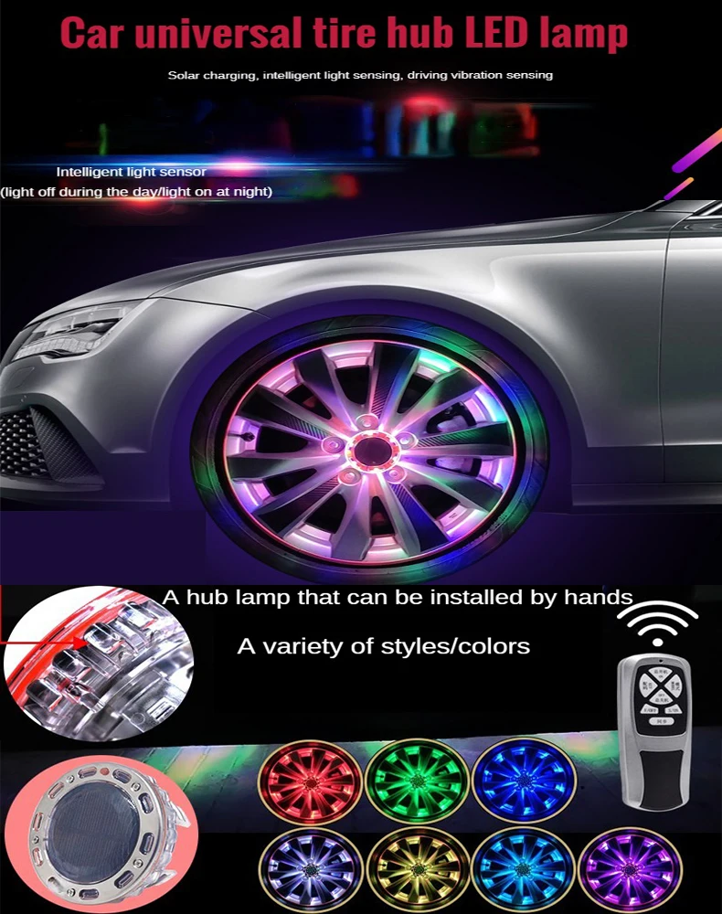 4pcs-RGB-Car-Hub-Lights-Remote-Control-Waterproof-Solar-Smart-Sensing ...