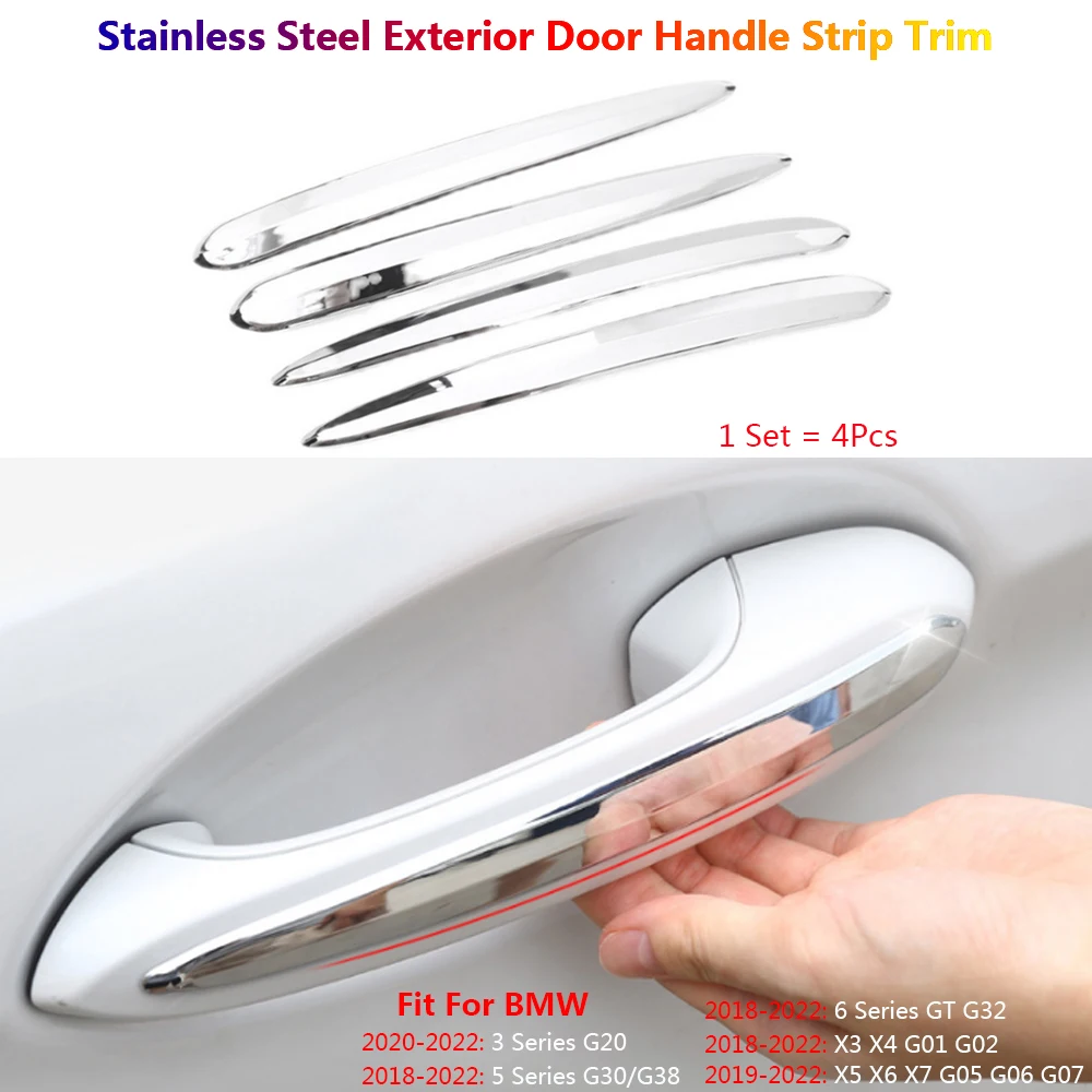 4x-Stainless-Steel-Exterior-Door-Handle-Strip-Trim-For-BMW-3-5-6GT-X3 ...